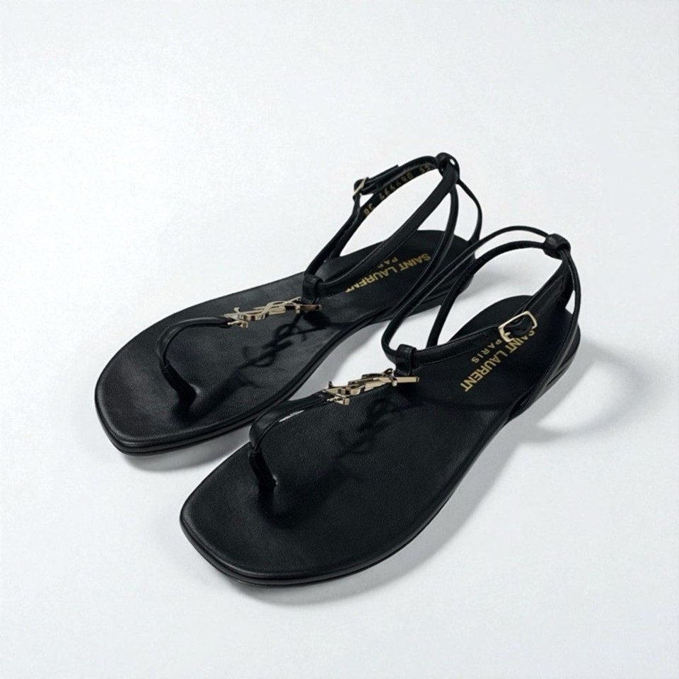 YSL Saint Laurent Cassandra Thong Sandals Black Women's Size 35 US5 | eBay