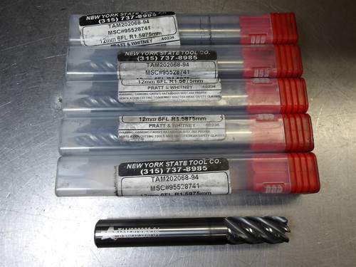 5 NEW! NY State Tool 12mm Carbide Endmill 6FL 1/16"Radius 84mmOAL | eBay