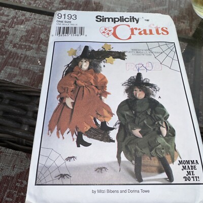 Simplicity Crafts 9193 Witch's Doll 16” Halloween Sewing Pattern Uncut ...