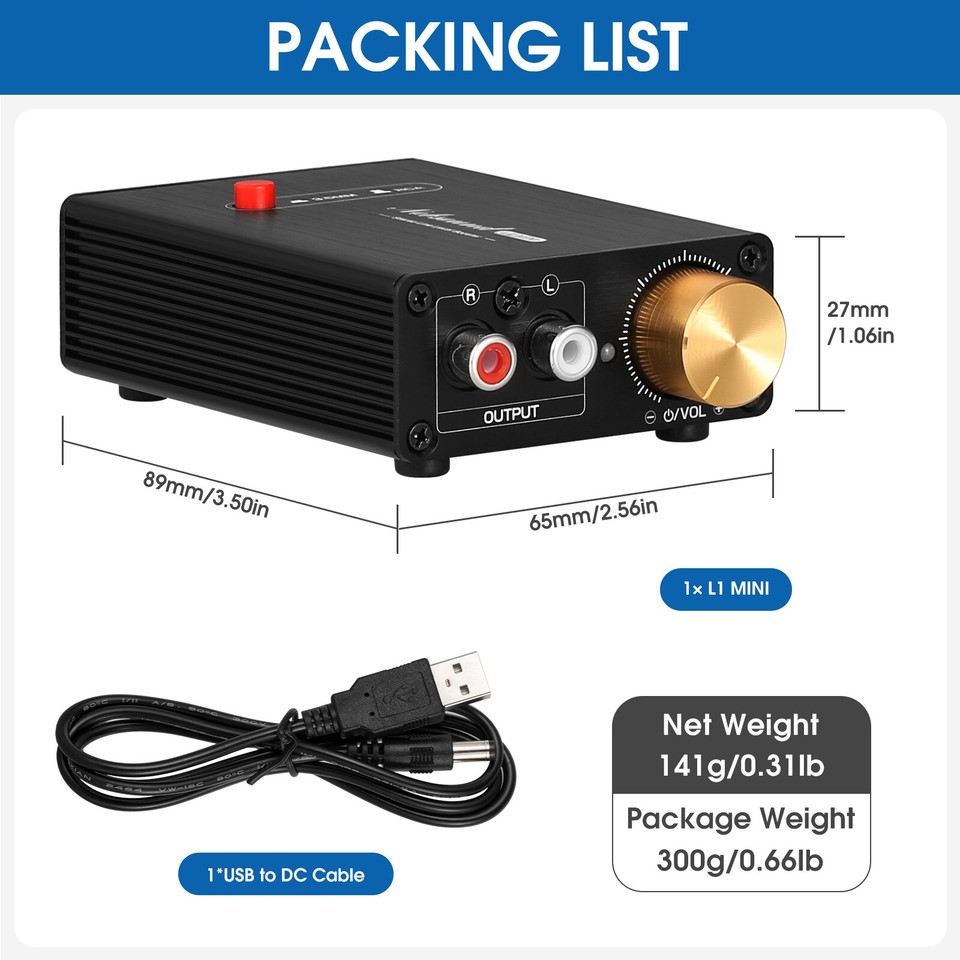 Mini Stereo Line Level Amp/Booster with 20db Gain HIFI Home Audio Pre ...