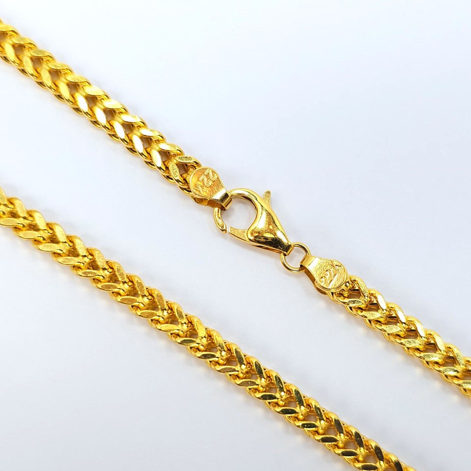 22K Yellow Gold Franco Chain Necklace 17.7 in Hollow 4mm Genuine ...