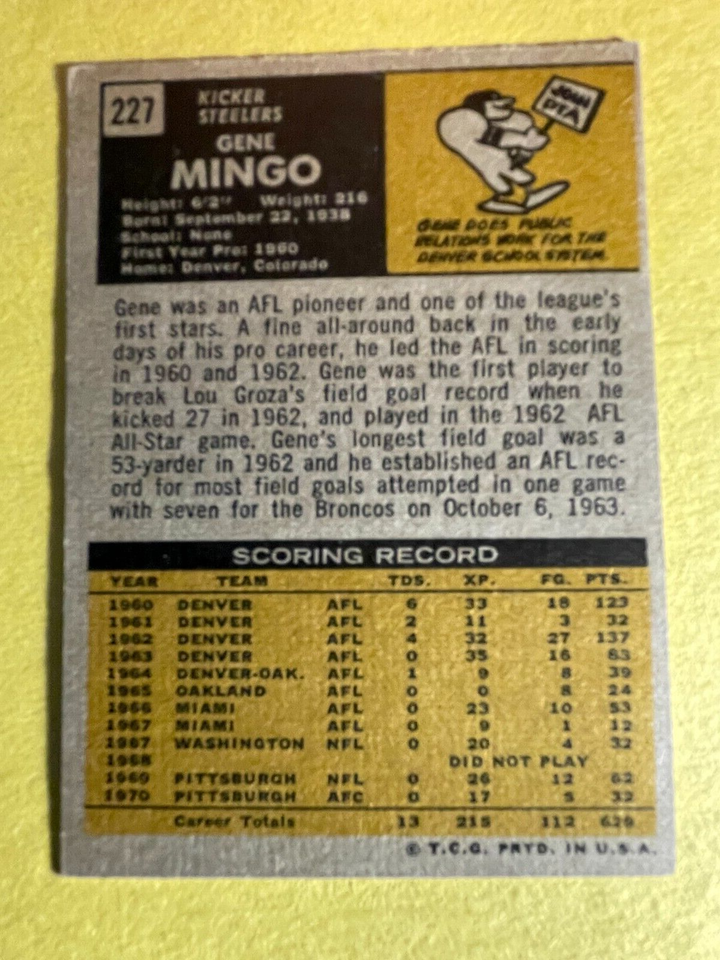 SIGNED GENE MINGO 1971 TOPPS FOOTBALL CARD AUTOGRAPHED - STEELERS | eBay