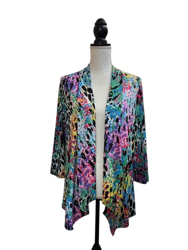 Slinky Brand Cardigan Womens Medium Multi Leopard Print 3/4 Sleeve Open ...