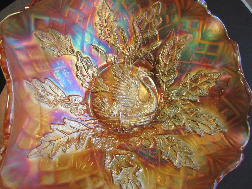 VTG Millersburg Marigold Carnival Glass Nesting Swan Ruffled Glass Bowl ...