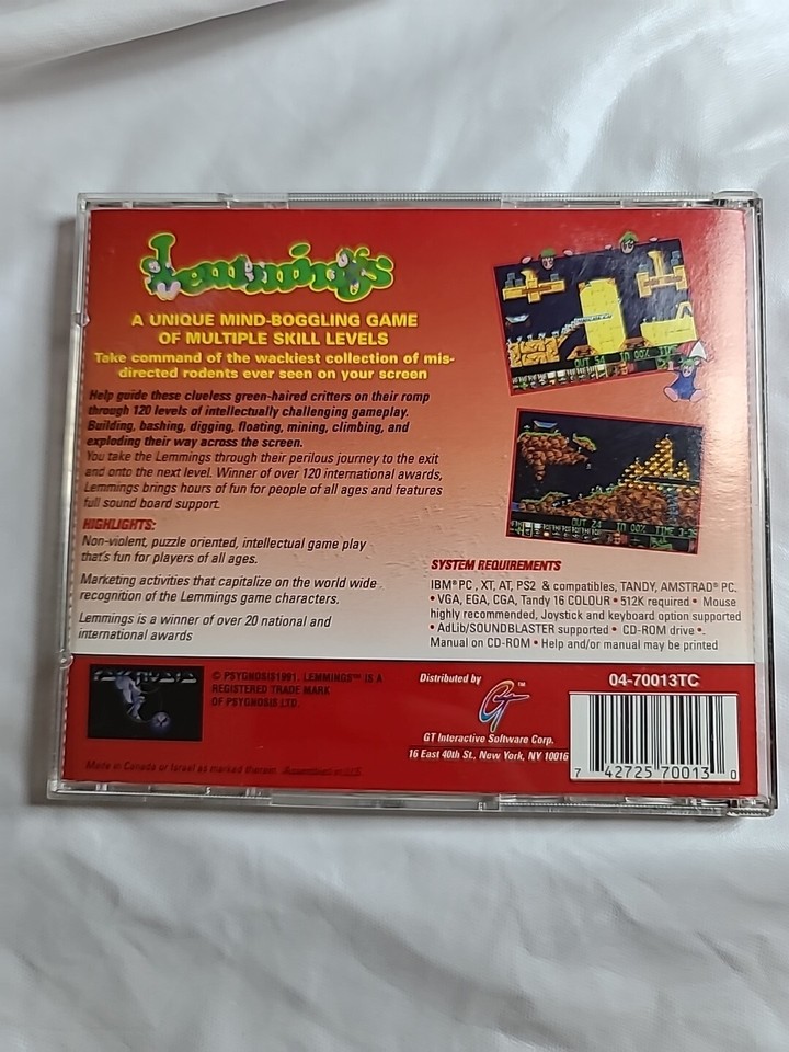 Lemmings Puzzle Adventure Video Game - PC CD-ROM Complete 1991 Very ...