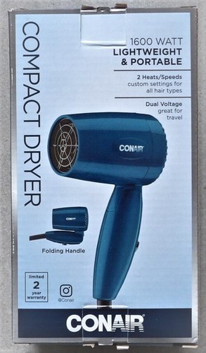 Conair 1600 Watt Compact Hair Dryer Folding Handle Dual Voltage ...