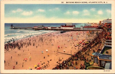 Postcard Bathing Beach Scene Atlantic City NJ Linen | eBay