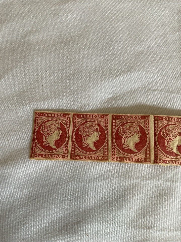 SPAIN-(-1856-)-Scott #45-QUEEN ISABELLA II-STRIP of 8 Stamps.MNH/OG ...