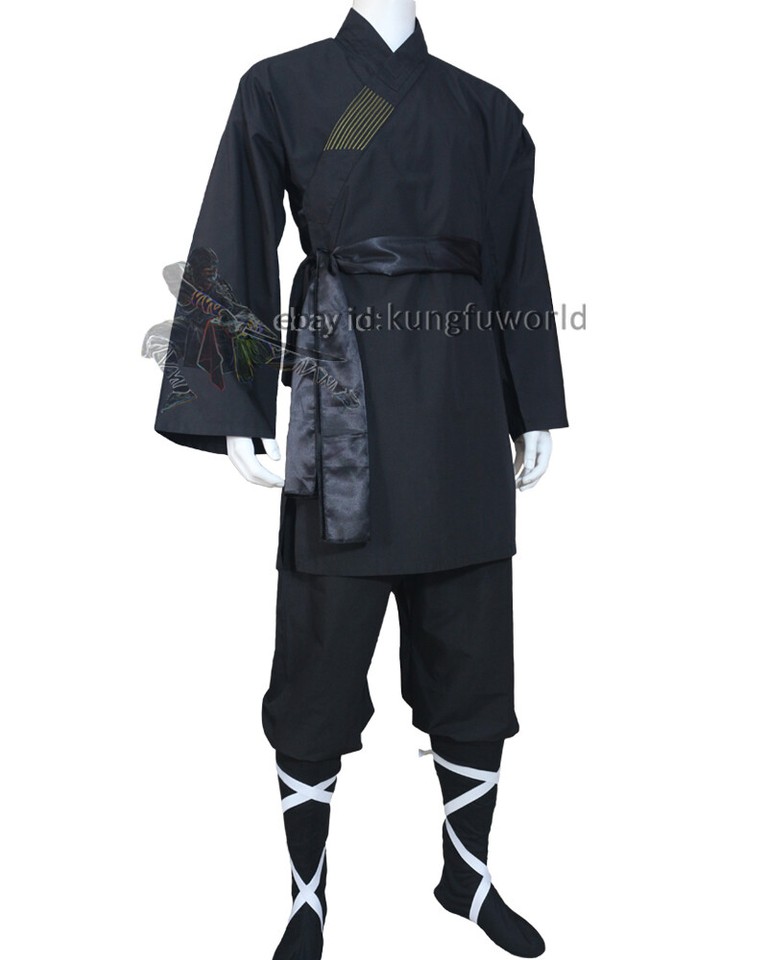 Shaolin Monk Uniform Kung fu Tai chi Suit Martial arts Wushu Sets Black ...