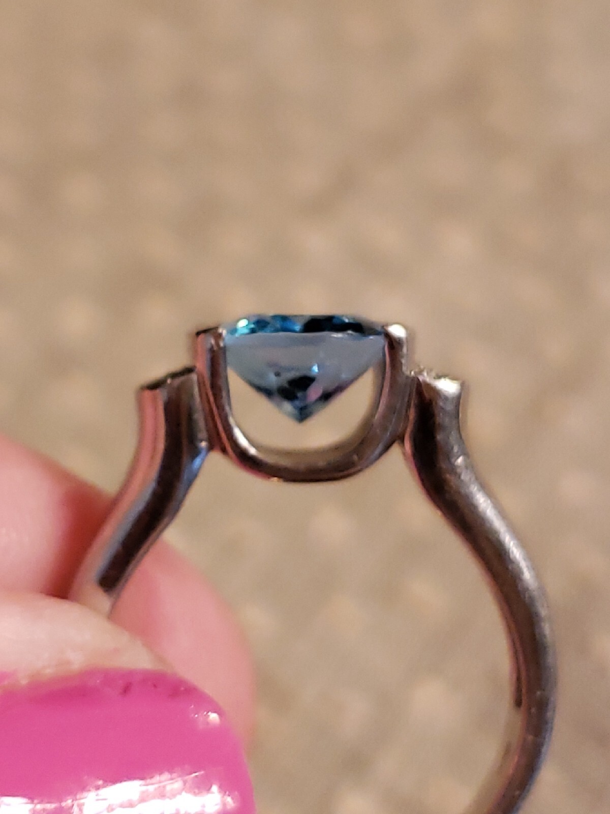 Sterling Silver BLUE TOPAZ & DIAMOND Ring, Size 7.25, Semi-Bezel Set ...