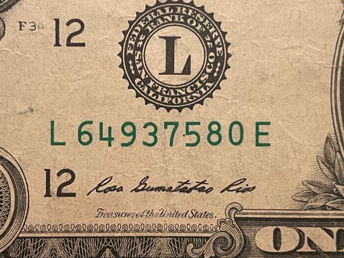 ((Fancy)) $1 Note 2013 Serial Number L64937580E (( Scattered Ladder ...