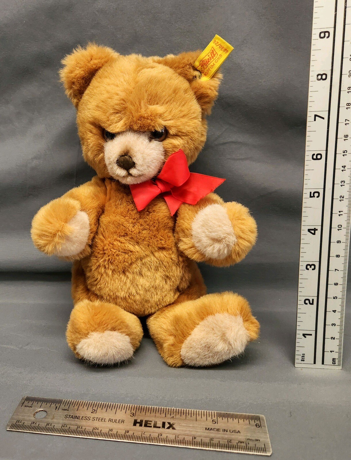 Steiff 0230/28 Petsy Jointed 11” Teddy Bear Plush Red Bow German ...