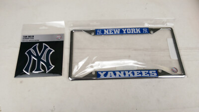 New 1 Chrome License Plate Frame & Aluminum Decal Emblem MLB New York ...