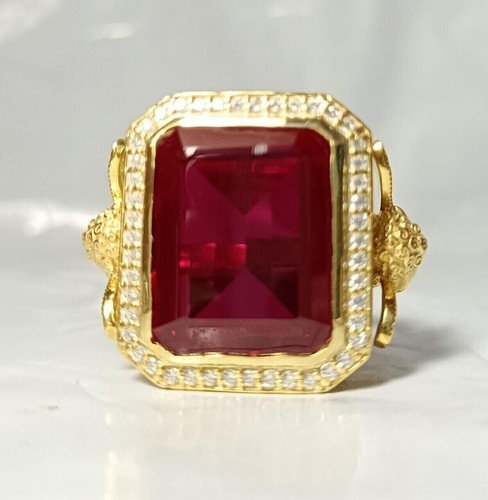 8.00 Ct Emerald Cut Simulated Red Ruby Men's Bishop Ring 14K Yellow ...