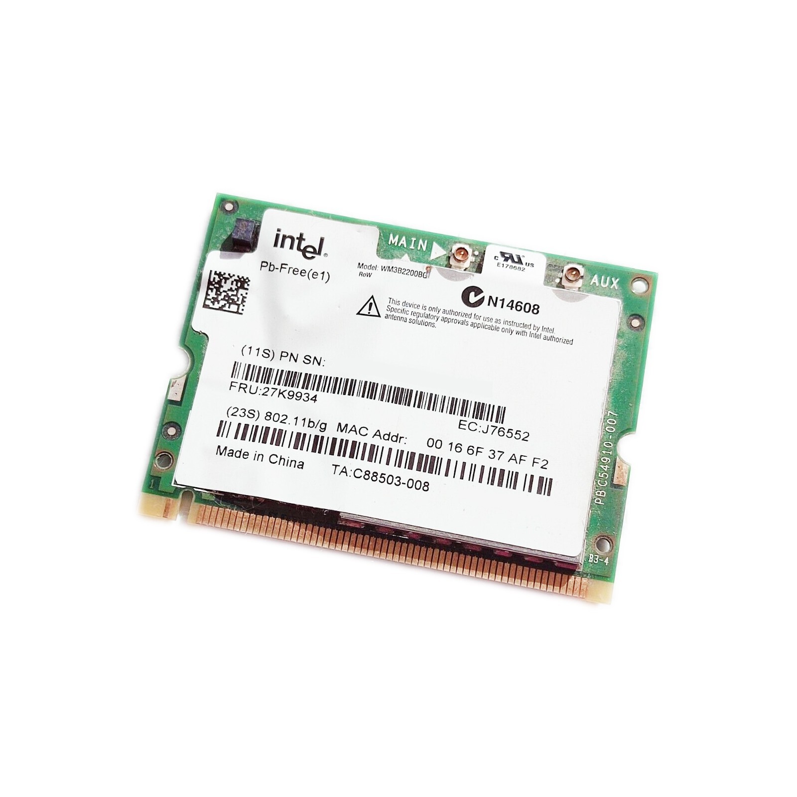 Lenovo/IBM ThinkPad T40 2373 Anatel Wi-Fi Card 27K9934 WM3B2200BG D03 ...