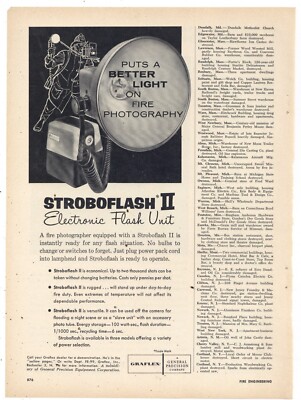 1959 Graflex Camera Ad: Stroboflash II Flash Unit for Fire Photography ...
