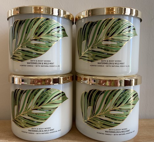 NEW 4 BATH & BODY WORKS WATERMELON & WILD MINT 3 WICK CANDLES 14.5 OZ ...