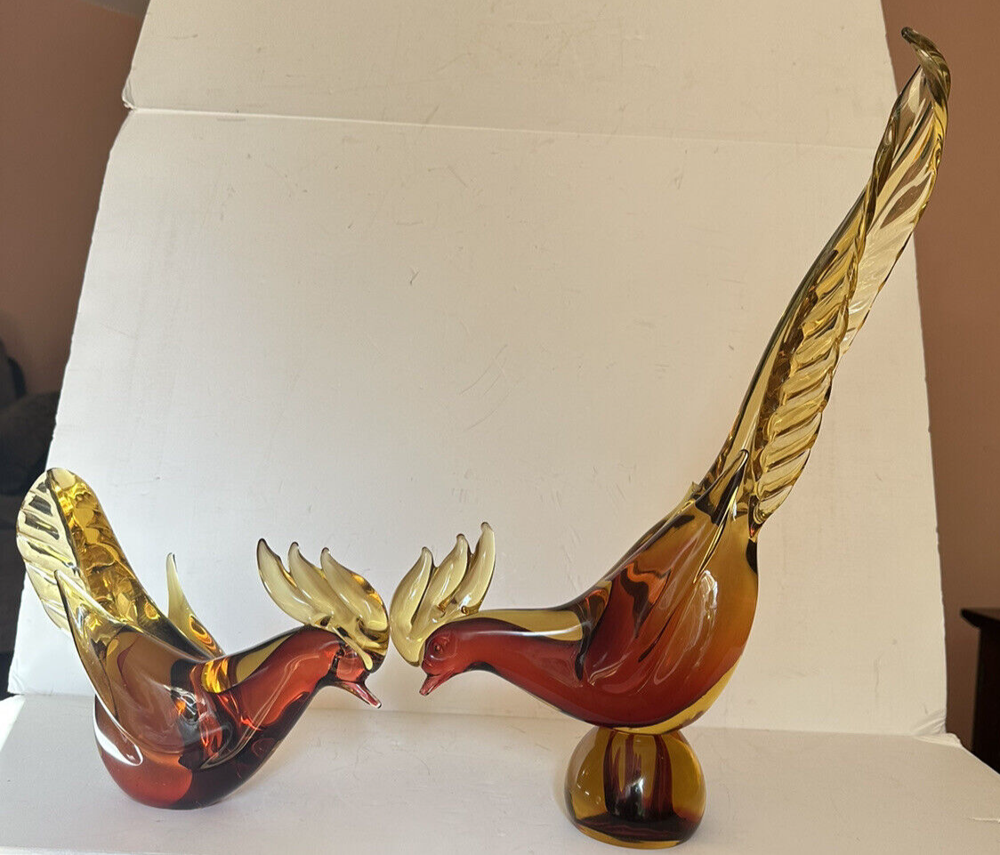 1950s Seguso Murano Sommerso Art Glass Pheasant Birds Sculptures ...
