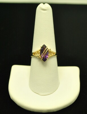 14K Yellow Gold Stunning Amethyst Stone Ring W Monzonite Accents SZ6.5 ...