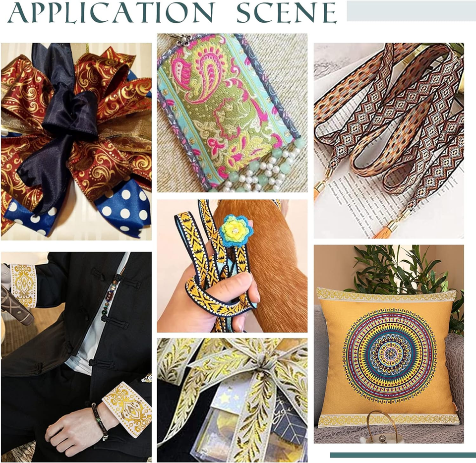 10 Yards Gold Jacquard Ribbon 1 Inch Edge Woven Braid Trim Ethnic ...