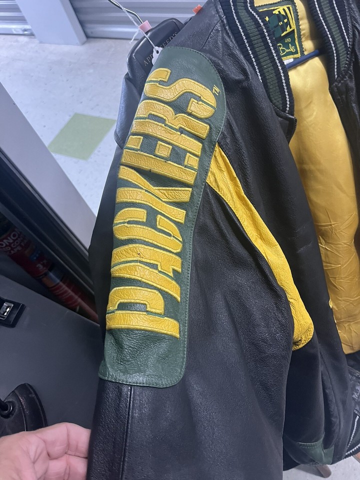 Green Bay Packers Leather Jacket Mens Glll Carl Banks Medium | eBay