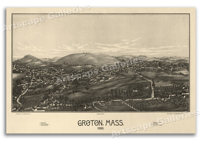 Groton Massachusetts 1886 Historic Panoramic Town Map - 20x30 | eBay
