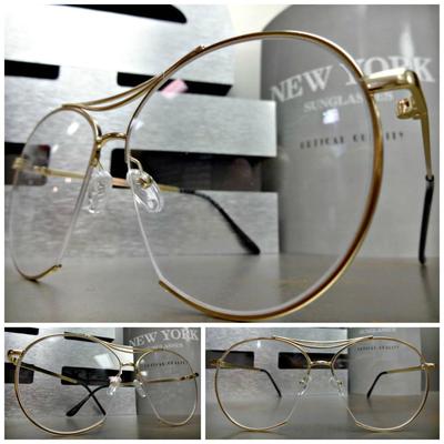 New CLASSIC VINTAGE RETRO Style Clear Lens EYE GLASSES Large Gold ...
