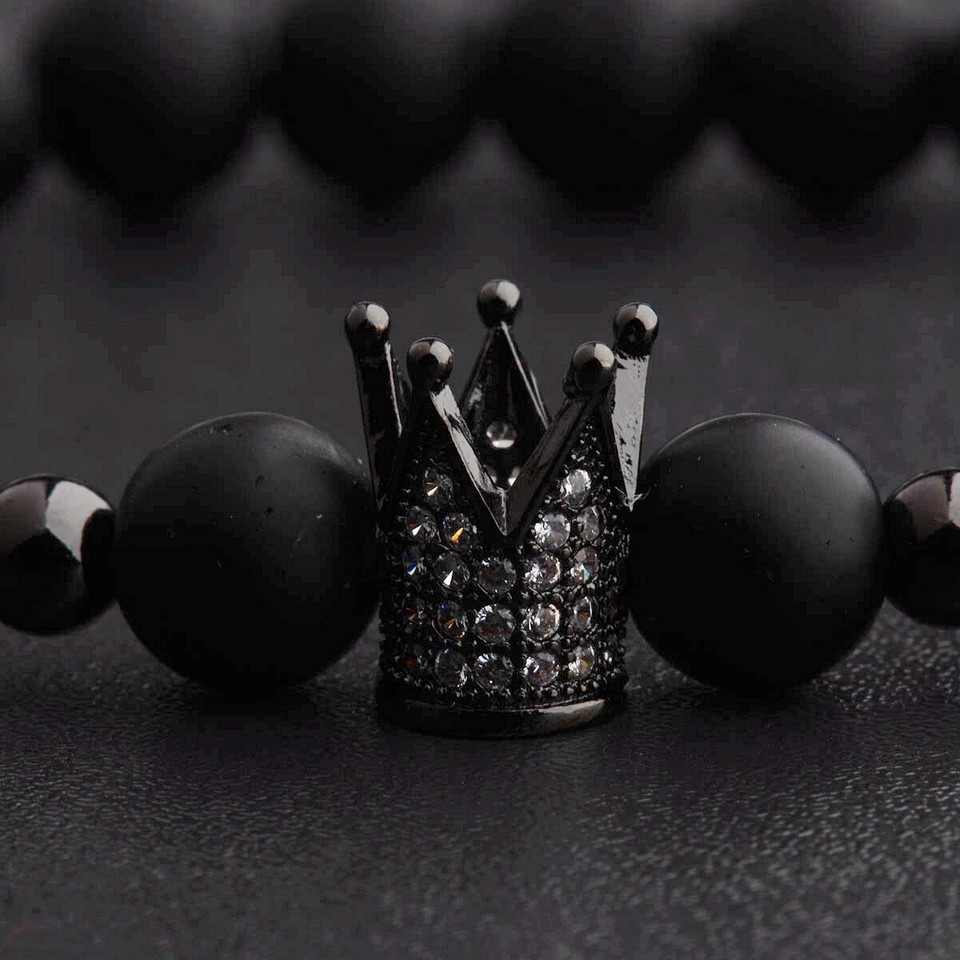 Trendy Crown Charm Bracelet Women Men Couple Stone Bead Bangles Gift ...