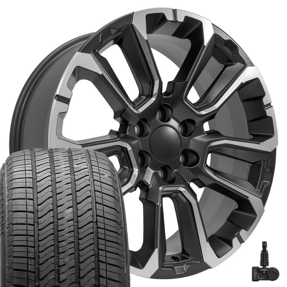 Black Milled 22 in Wheels 275/50 Tires TPMS Fit 84582669 Cadillac GMC ...