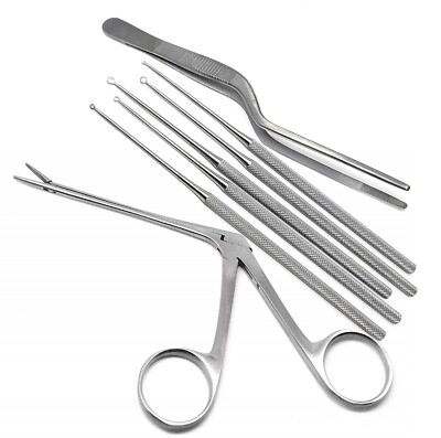 7 Pack ENT Ear Wax Removal Set - Alligator Forceps, Ear Loops, Bayonet ...