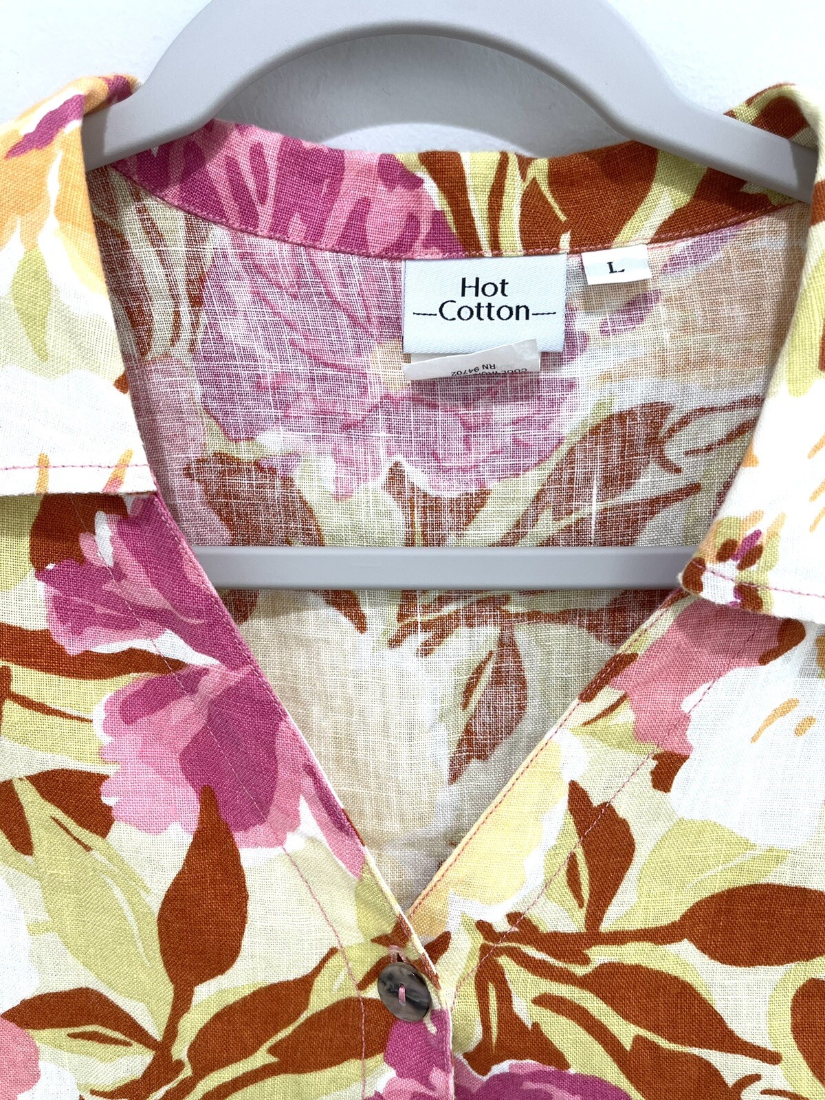 Hot Cotton Linen Floral Print Button Down Shirt Top S… - Gem