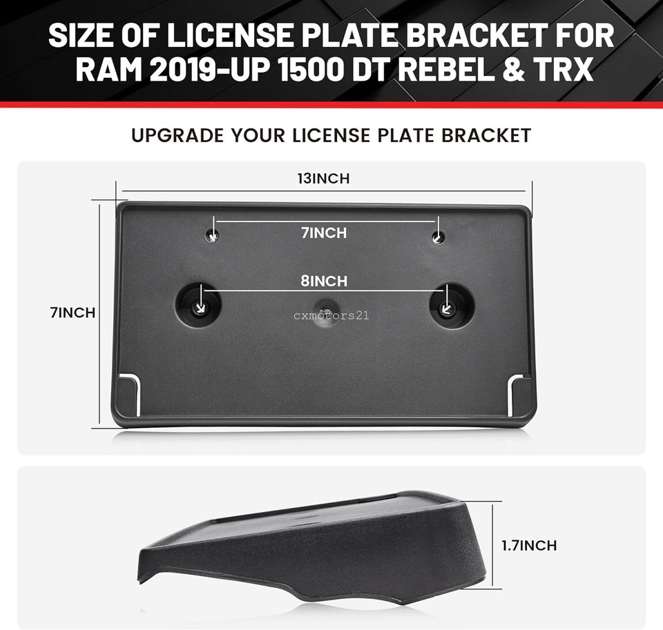 Front License Plate Bracket For 2019+ DODGE RAM 1500 DT or DS/TRX Rebel ...