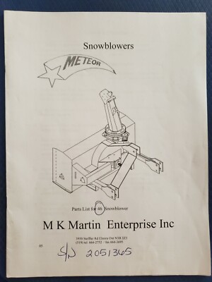 M.K. Martin Parts List for 46 Snowblower - Meteor B | eBay