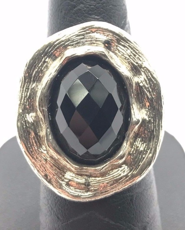 Vintage Style Sterling 925 Oval Black Onyx Oxidized Textured Cocktail ...