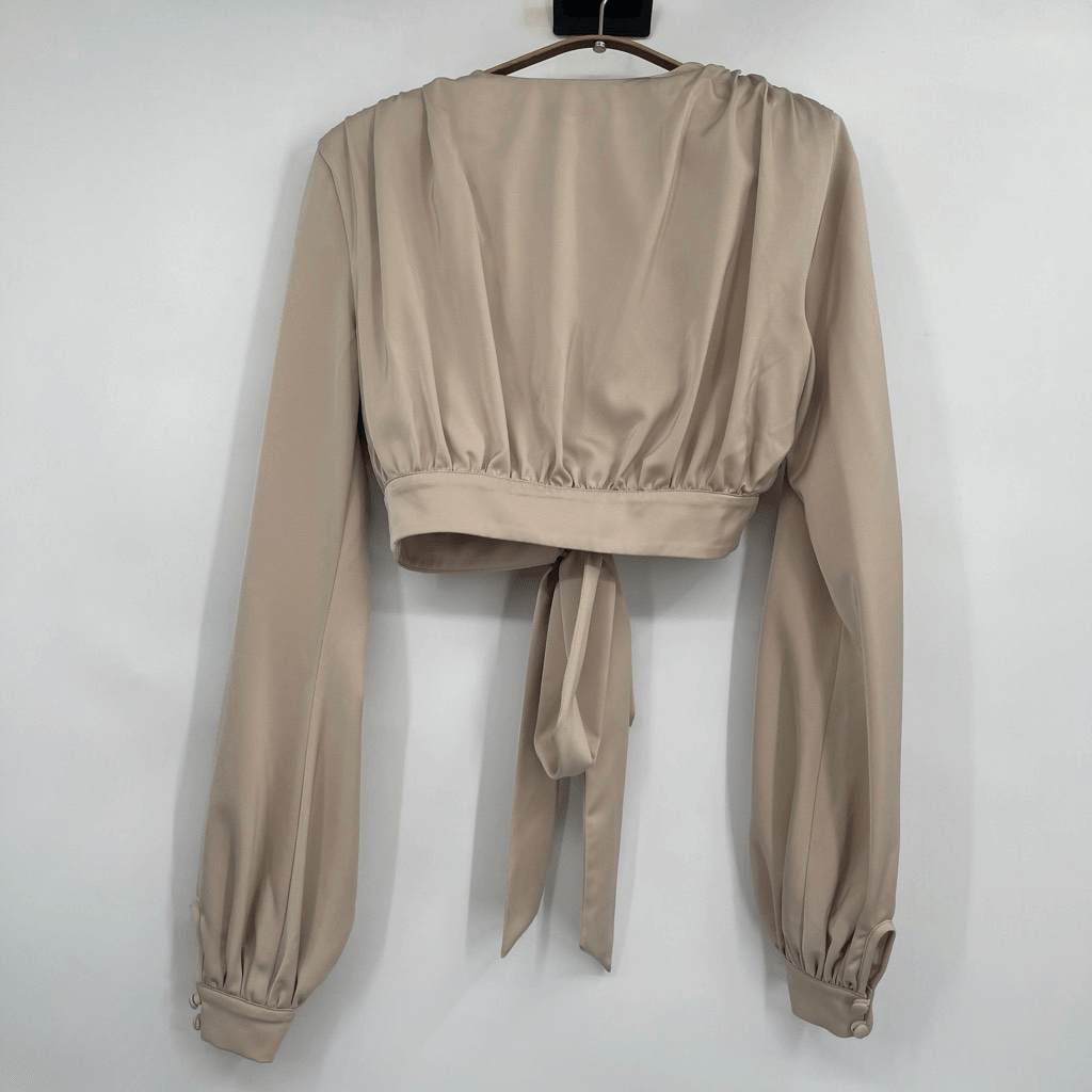 NBD X Revolve Ivory Champagne Long Sleeve Tie-Front Imogen Top Size XS | eBay