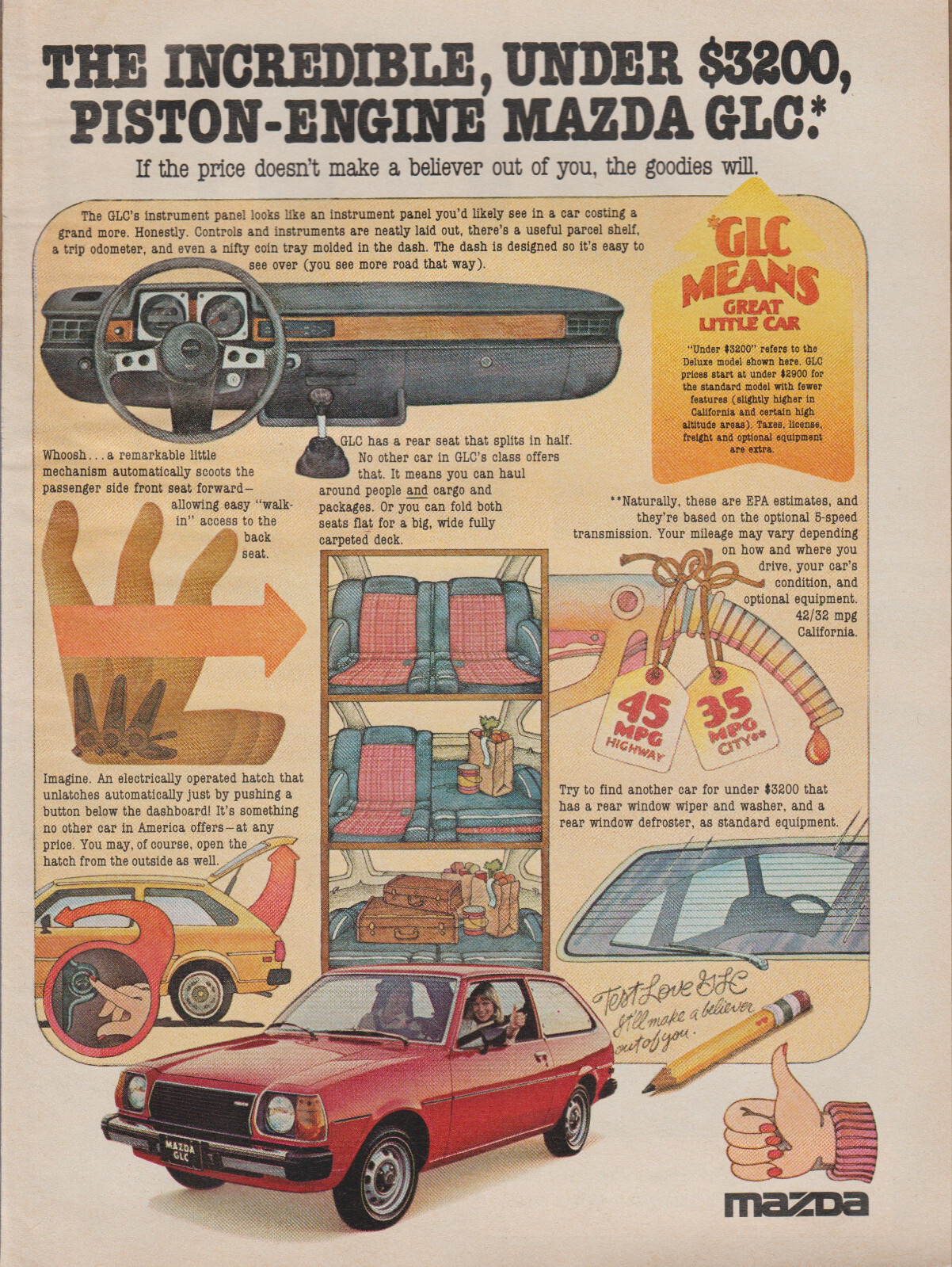 1977 Mazda GLC - "The Incredible Piston-Engine Mazda" - Print Ad Photo ...