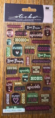 Sticko Sparkle Phrases Love U XOXO Best Friends Fun Truth Dare 3D Sweet ...