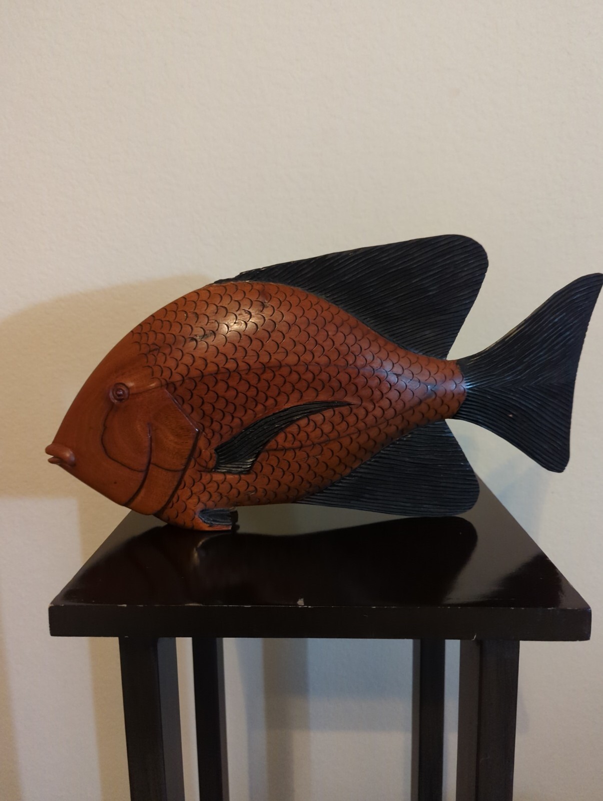Large Hand-Carved Wood Fish Figurine Statue 17" wide. | eBay