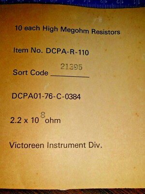 10 New Victoreen Parts Hi-Meg Resistors For Geiger Counter Survey Meter ...
