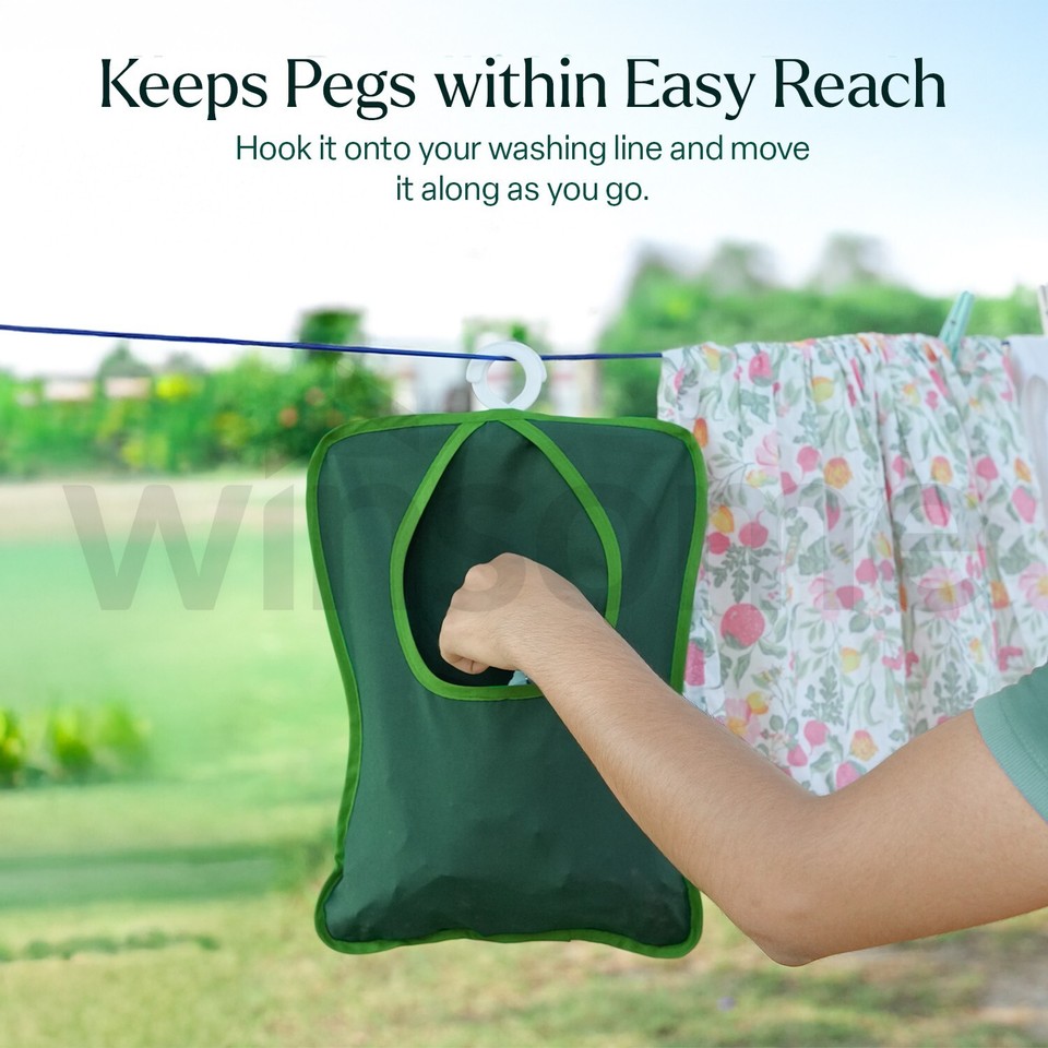 Peg Bag Hanging Heavy Duty Peg Hanger Clothes/Laundry Washing Line Pegs ...
