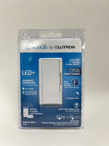 Lutron Diva Smart Dimmer Switch for Caseta Smart Lighting- DVRF-6L-WH-R ...
