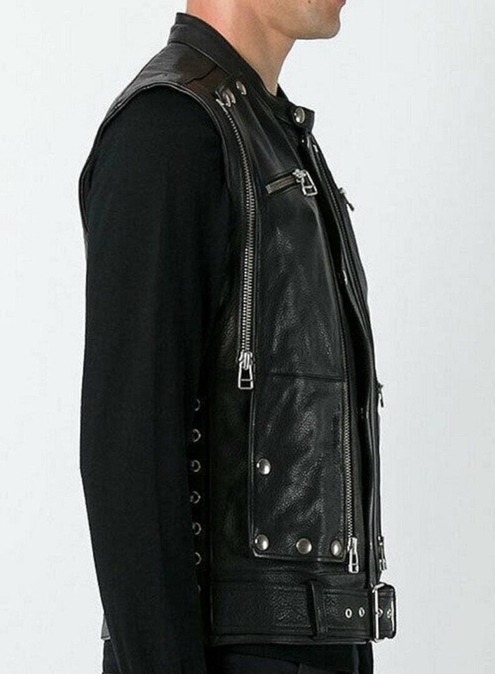 Men's Cow Leather Heavy Lacing Rocker Biker Motor Vest Waistcoat Son of ...