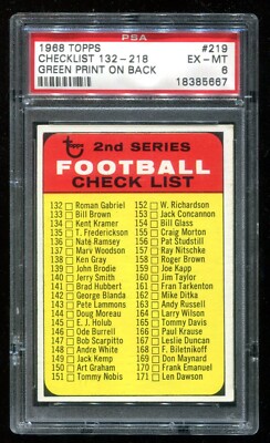 1968 Topps #219 Checklist 132-218 PSA 6 EX-MT Green Print On Back~(PL ...