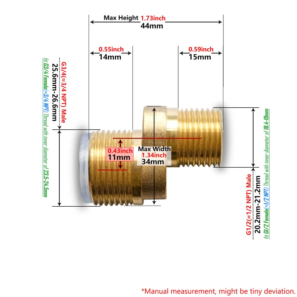 Eccentric Adapter G1/2 Male x G3/4 Male Connector Longer for Valve ...