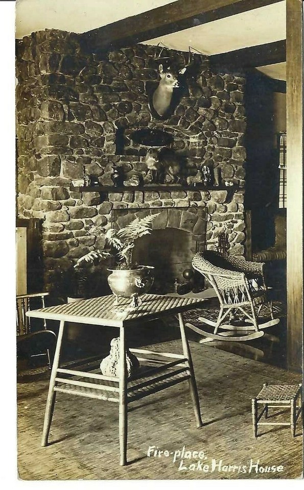 CJ-471 NY Adirondack Mtns Lake Harris Lodge Fireplace Real Photo ...