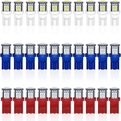 30 Pack 194 LED Bulb White/Blue/Red Combo T10 Wedge LED Bulb 5SMD-5050 ...