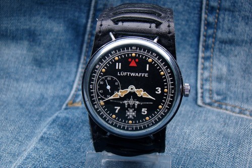 GERMAN PILOT LUFTWAFFE MILITARY WATCH WAR2 WW2 TYPE serviced working w ...