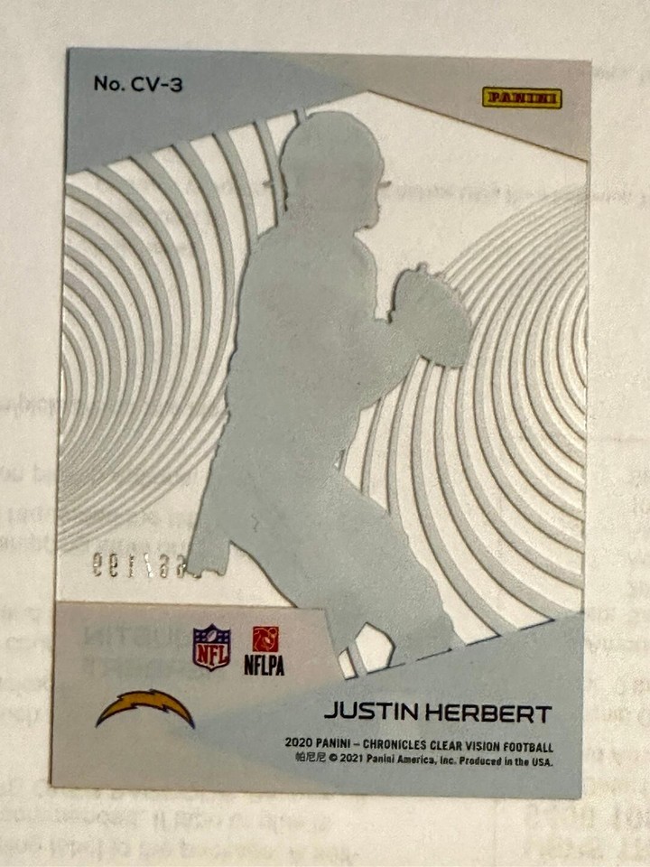 Justin Herbert 2020 Chronicles Clear Vision Red #/199 RC SP NM or ...