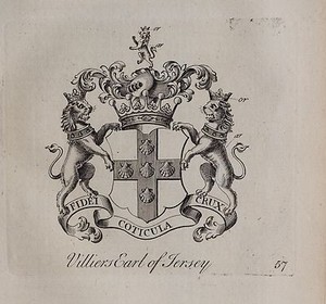 1779 ANTIQUE PRINT ~ VILLIERS ~ FAMILY CREST COAT OF ARMS EARL OF ...