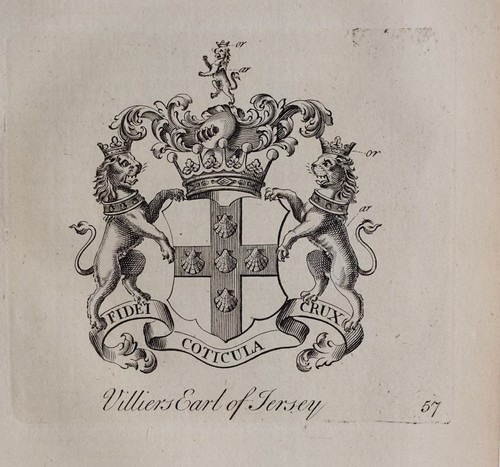 1779 ANTIQUE PRINT ~ VILLIERS ~ FAMILY CREST COAT OF ARMS EARL OF ...